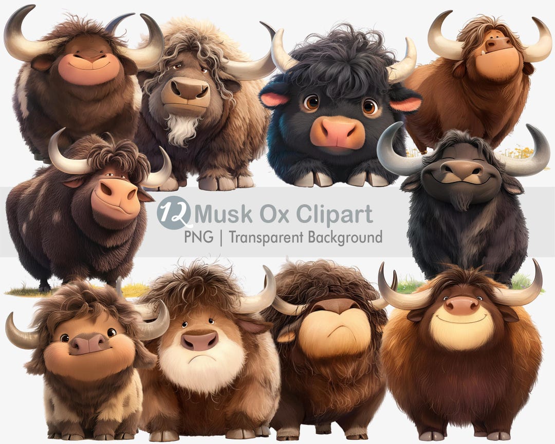 Cute Musk Ox Clipart, Artic Animals PNG, Bull, Baby Musk, Printable ...