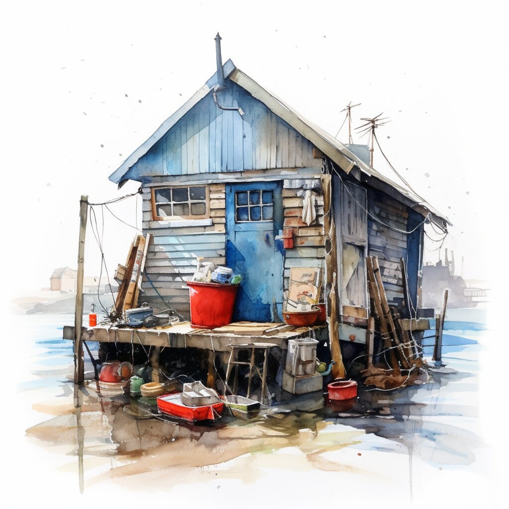 Fisherman's Shack Clipart Watercolour Fishing House - Etsy