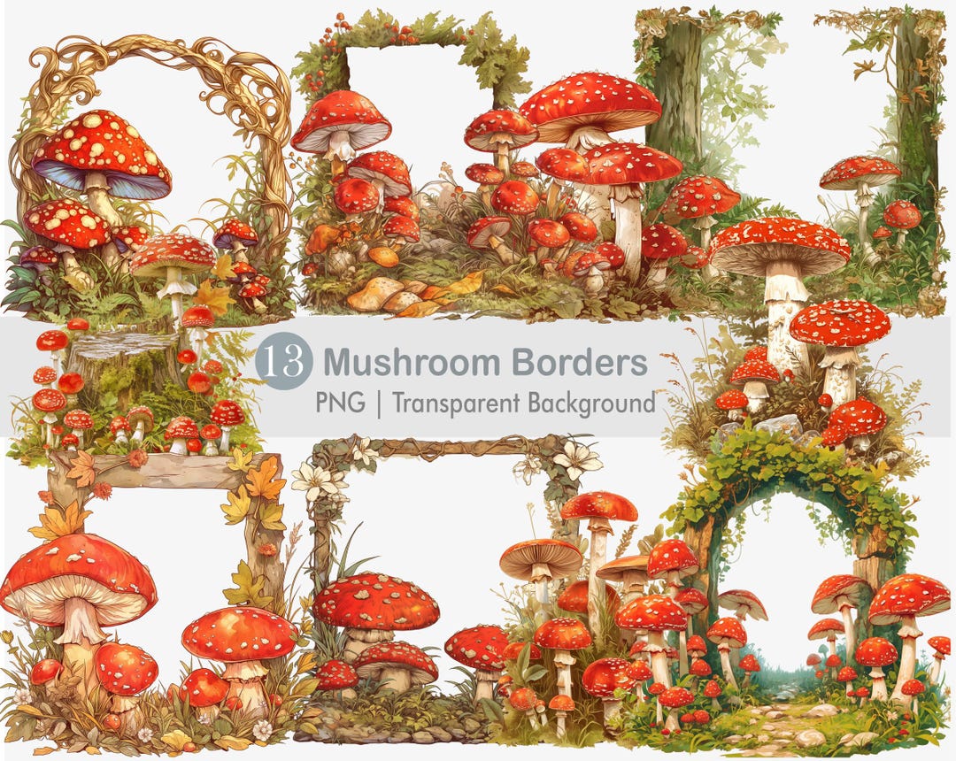 Mushrooms Clipart, Mushroom Border Frames Clipart, Mushroom Forest ...