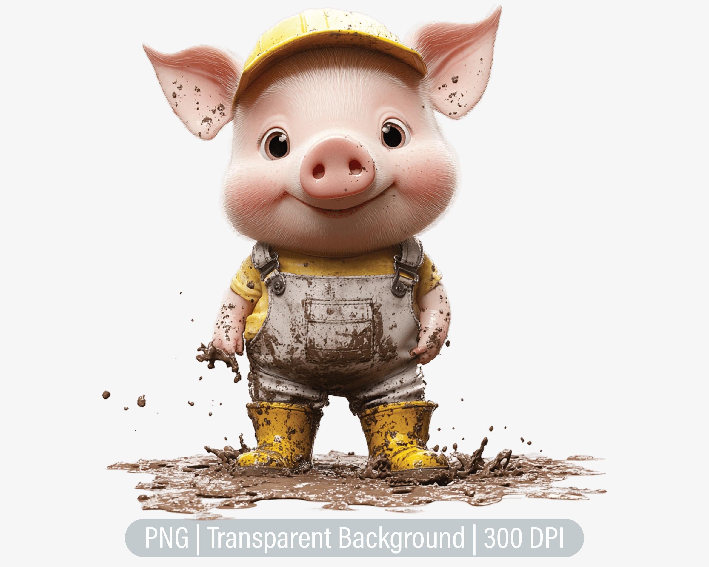 Farm Pig & Tractor Clipart, Farm PNG, Pig in Md Puddle, Junk Journals ...