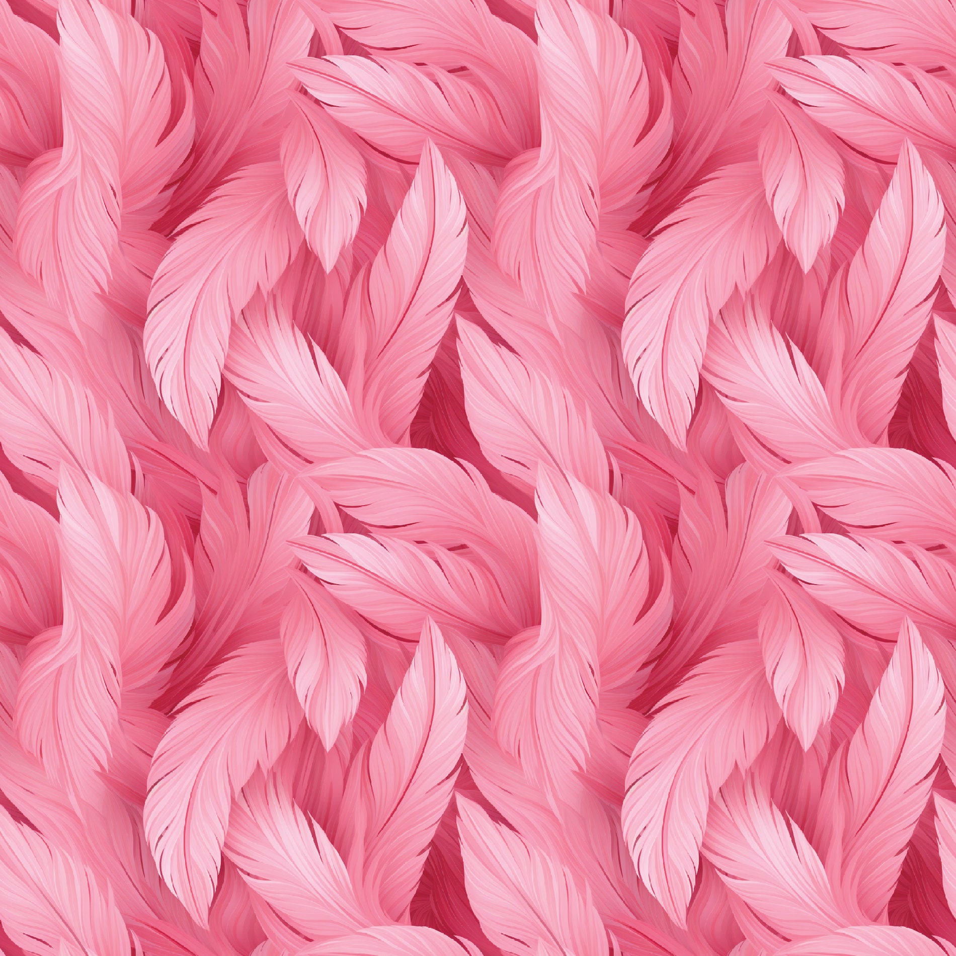 Pink Feathers Digital Paper, Flamingo Feathers Seamless Pattern, Pink ...
