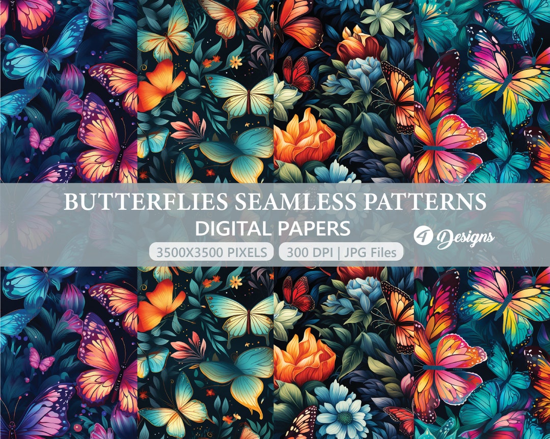 Butterfly Digital Paper, Butterflies Seamless Pattern, Flower Pattern ...