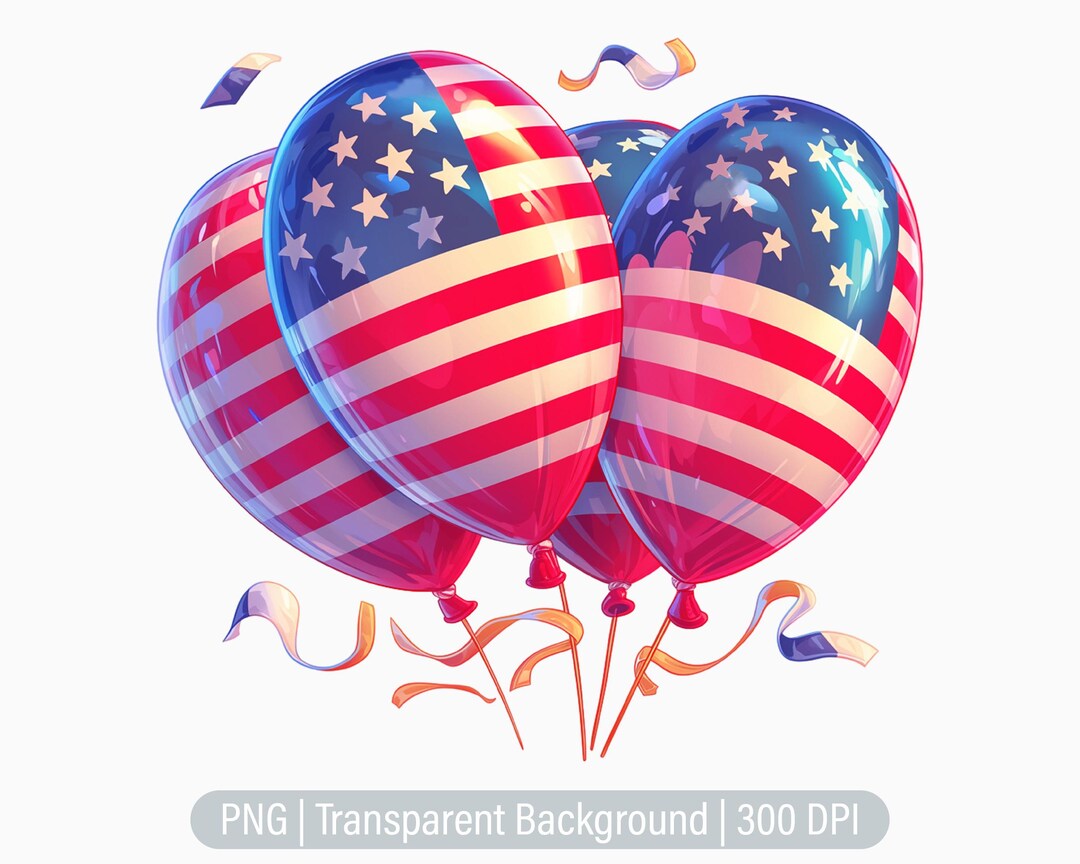 4th of July Balloons Clipart, USA Flag Balloon PNG, Patriotic, Junk ...
