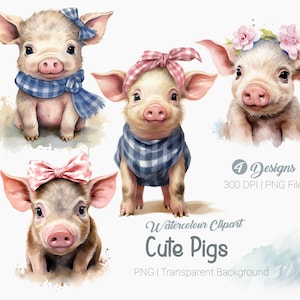 Watercolor Cute Pig Clipart, Baby Pig Png, Nursery Farm Animal Decor ...
