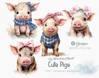 Baby Pig Watercolor Clipart, Cute Piglets Shower Graphics, Nursery ...