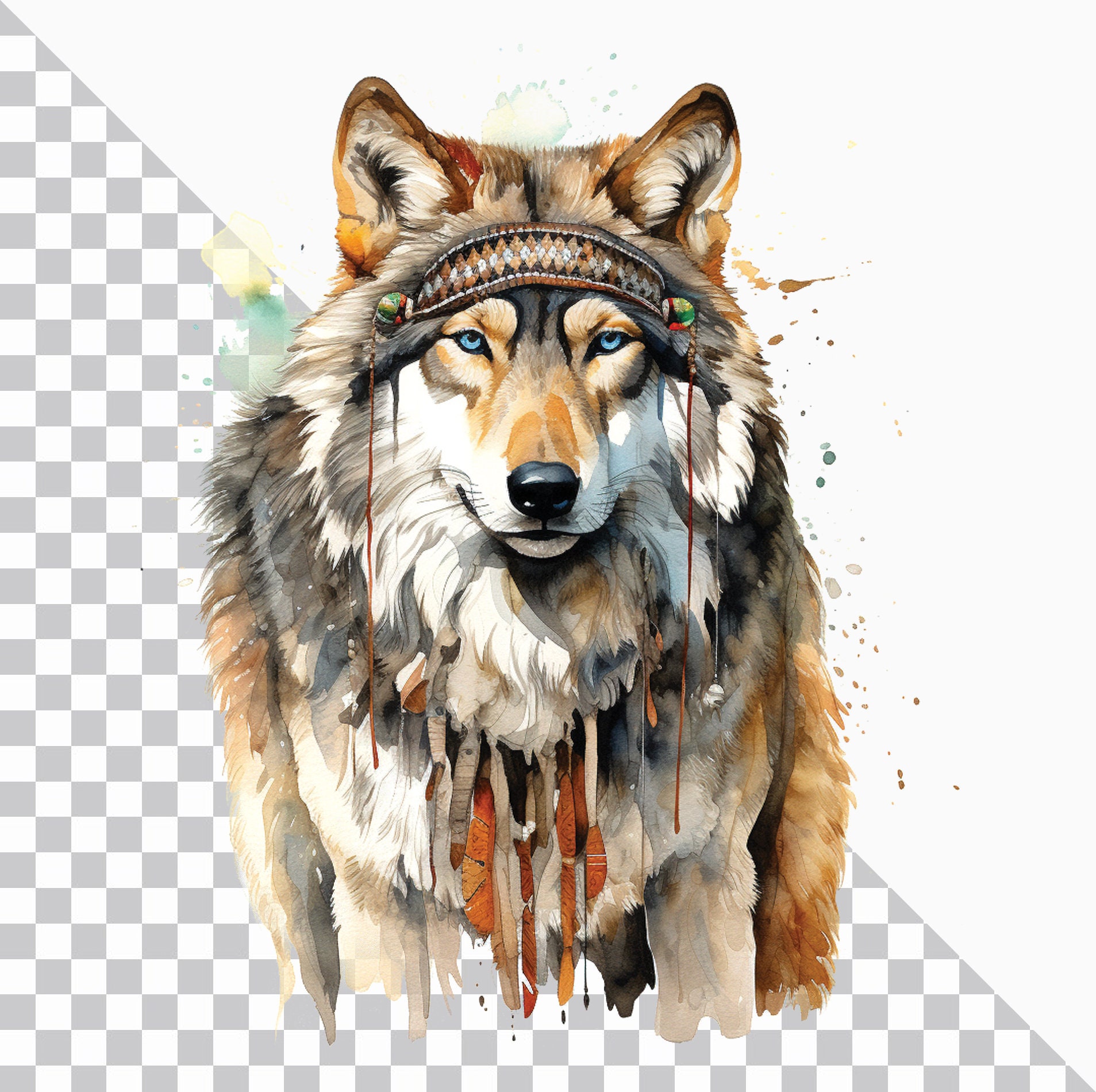 Native American Wolf Clipart, Boho Wolf, Headdress Png, Indigenous ...