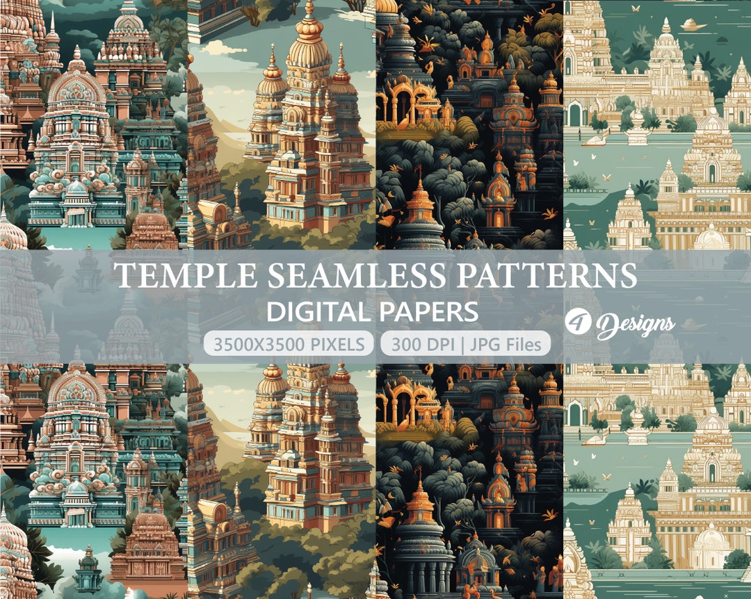 Temple Digital Paper, Temple Pattern, Card Making, Hindu Temple ...