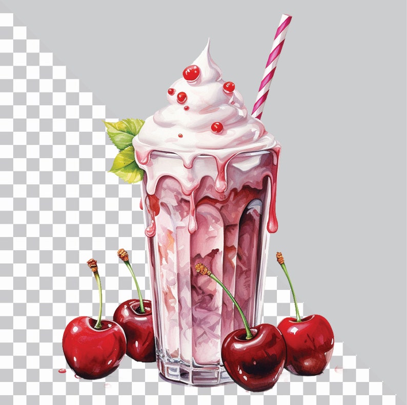 Cherry Milkshake Clipart, Cherry PNG, Dessert Clipart, Junk Journals ...