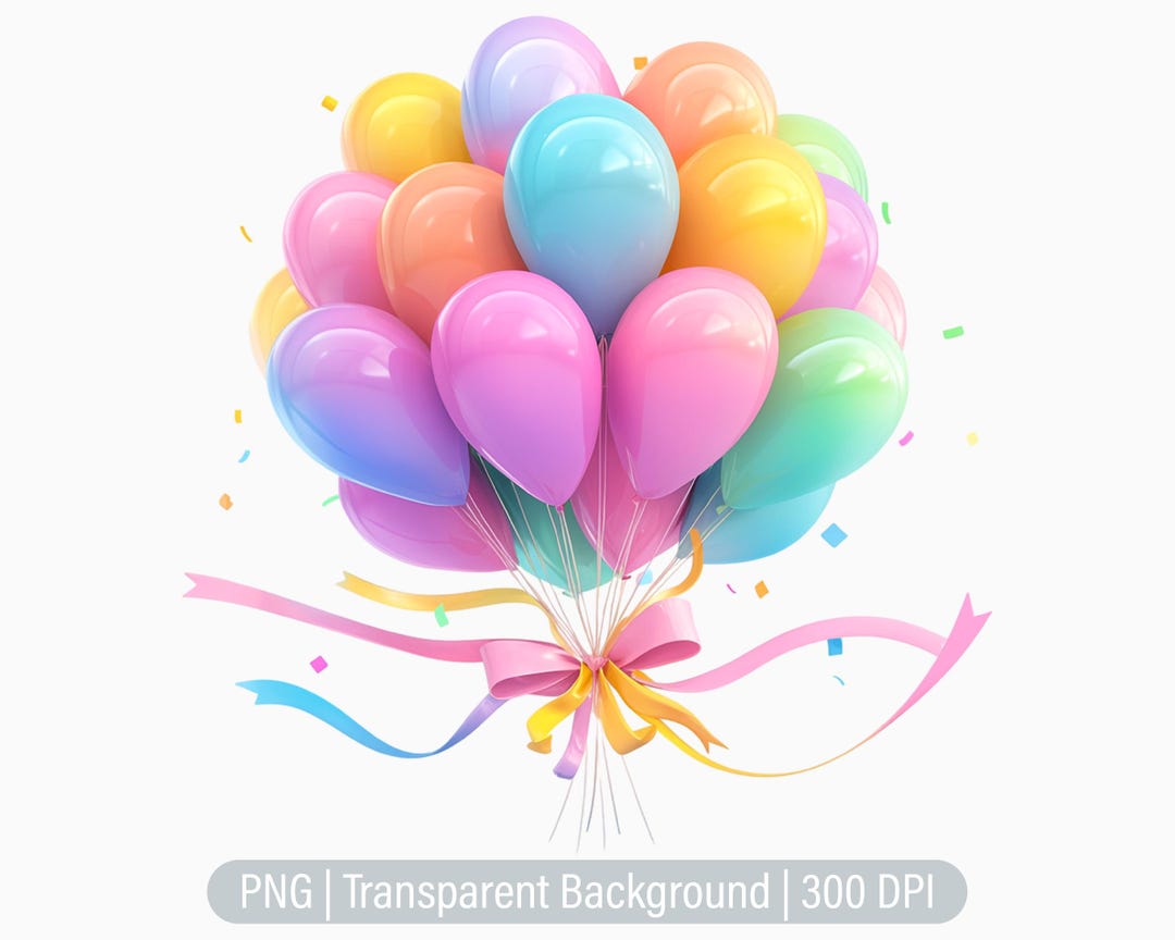 Rainbow Balloons Clipart, Birthday PNG, Party, Pastel Balloons, Junk ...