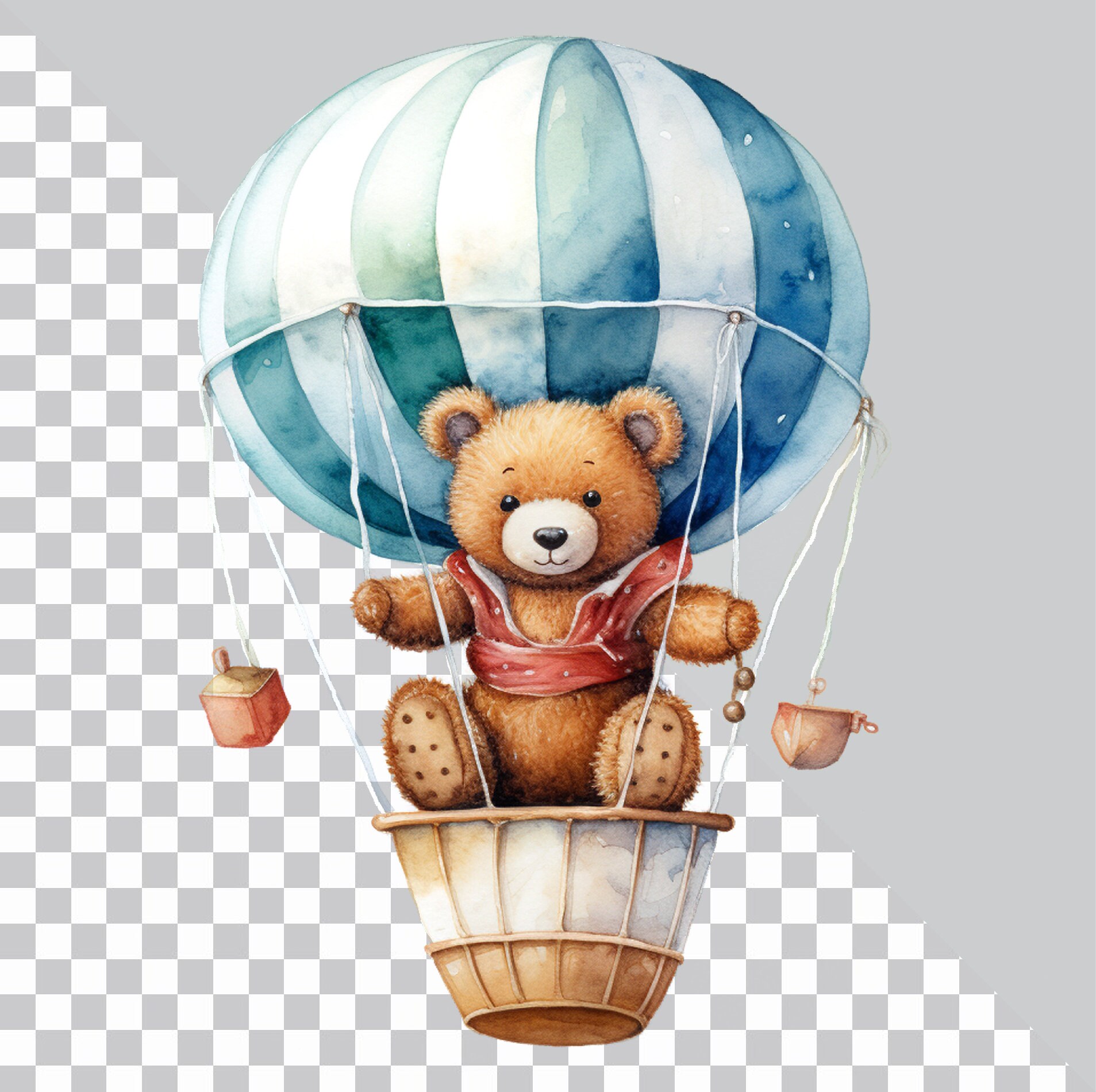 Teddy Bear Clipart, Air Balloon Teddy Bear, Watercolor Cute Teddy Bear ...