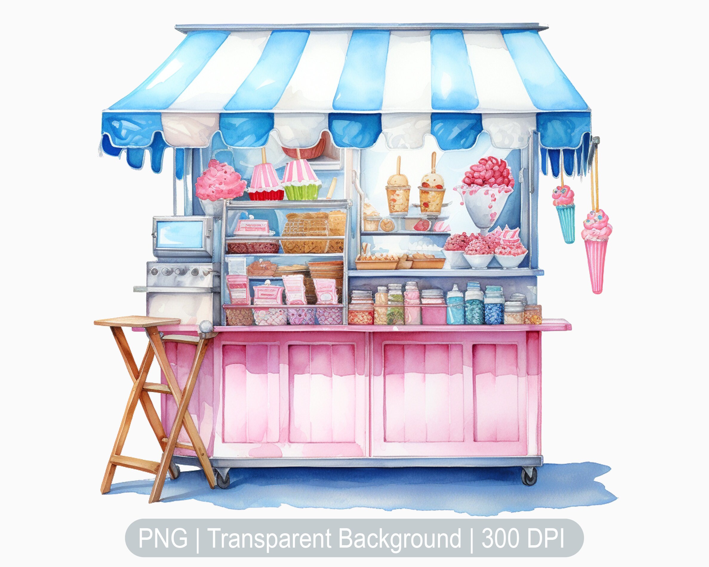 Ice Cream Stall Clipart, Ice Cream Stand, Sweets Shop PNG, Dessert ...