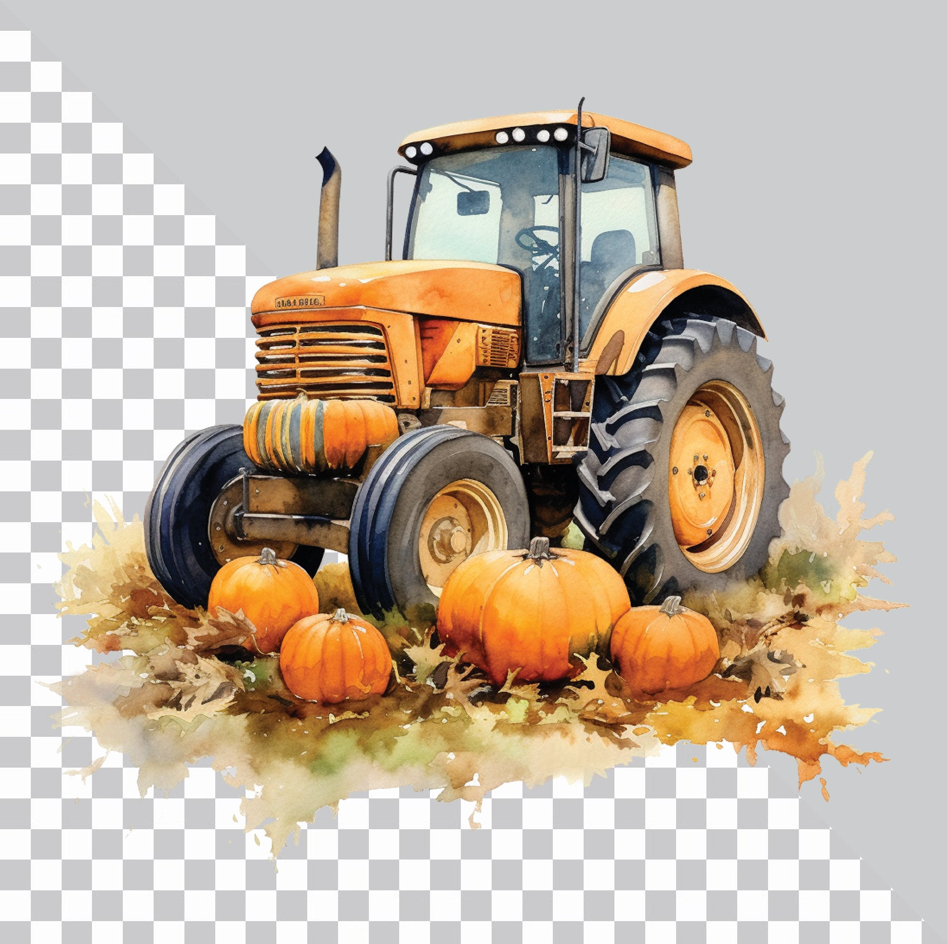 Watercolor Tractor Clipart, Pumpkins Farm Tractor Png, Farm Clipart ...