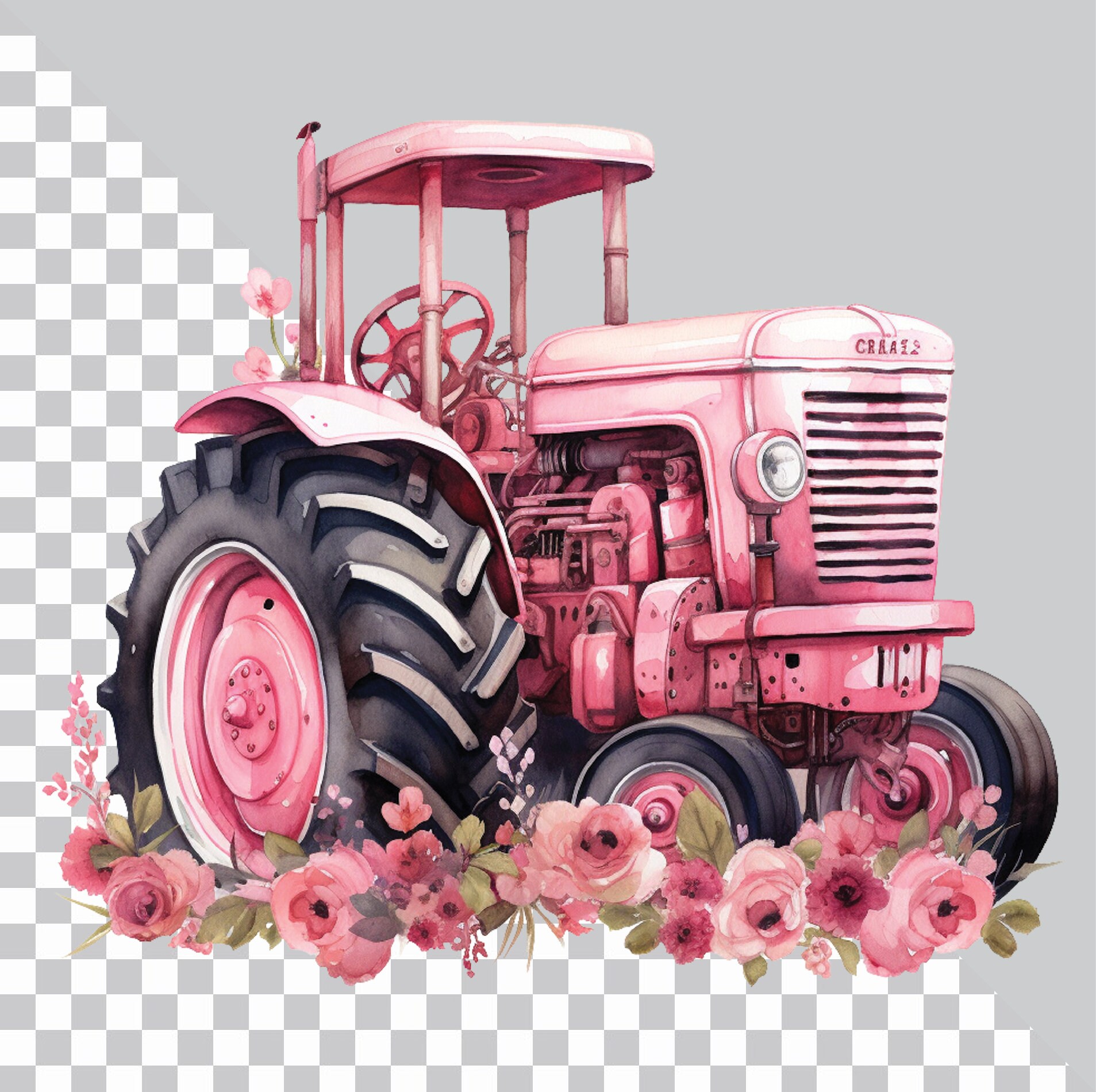 Pink Tractor Clipart, Floral Tractor PNG, Farm Tractor, Junk Journals ...
