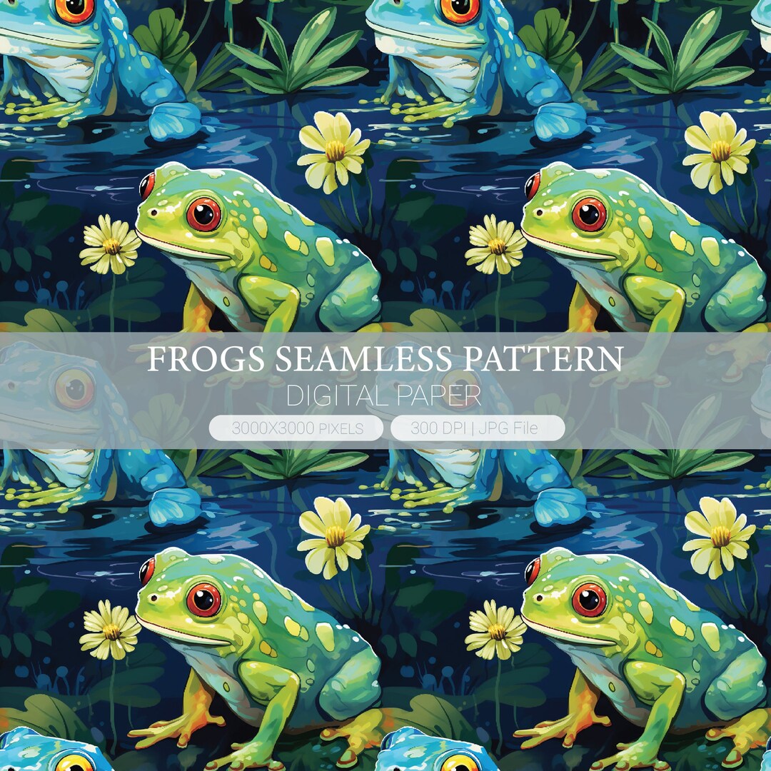 Frogs Digital Paper, Seamless Frog Patterns, Romantic Frogs Journal ...