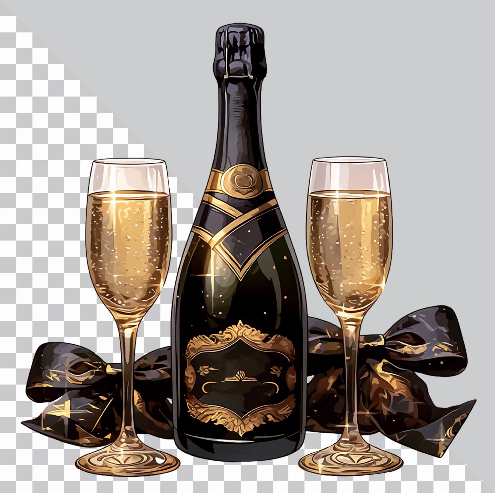 Black & Gold Champagne Clipart, Birthday PNG, Celebration Bottle, Junk ...