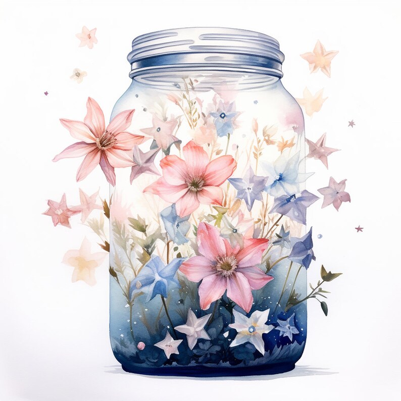 Floral Jar Watercolor Clipart Bundle Jar With Flowers Png - Etsy