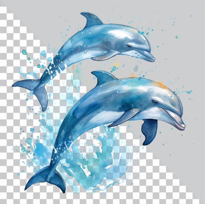 Watercolor Dolphins Clipart, Ocean Waves, Sea Animals Png, Dolphin ...