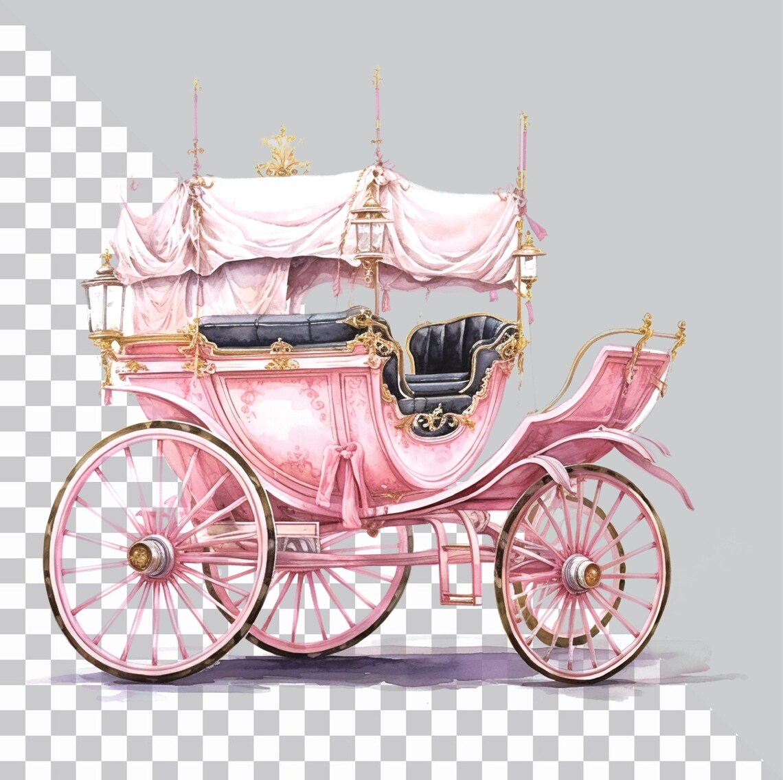 Pink Fairy Carriage Clipart, Pastel Watercolor Fantasy Carriages ...