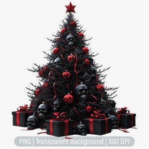 Gothic Christmas Tree Clipart, Red & Black Christmas PNG, Junk Journals ...