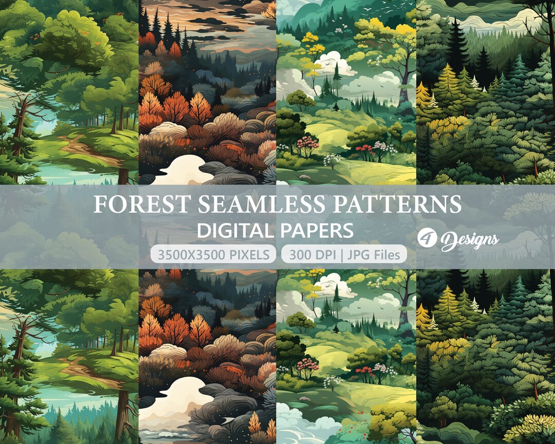 Forest Digital Paper, Landscape Pattern, Forest Backgrounds, Woodland ...