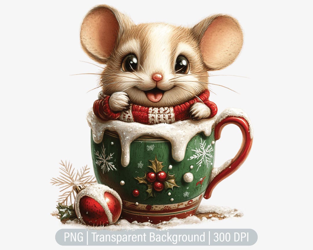 Christmas Mouse Clipart, Christmas PNG, Mouse in Hot Chocolate, Junk ...