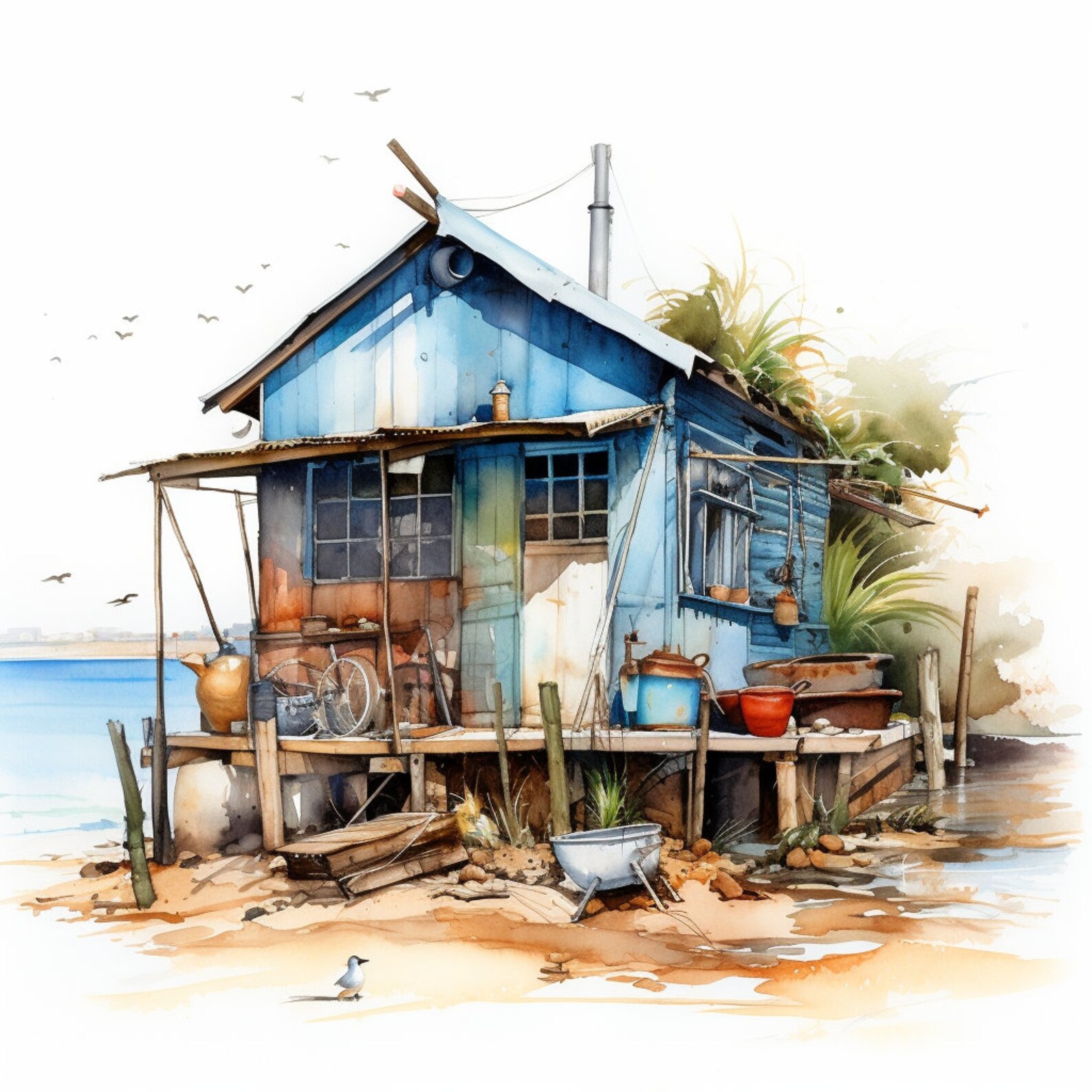 Fisherman's Shack Clipart, Watercolour Fishing House Clipart, Fishing ...