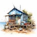 Fisherman's Shack Clipart, Watercolour Fishing House Clipart, Fishing ...