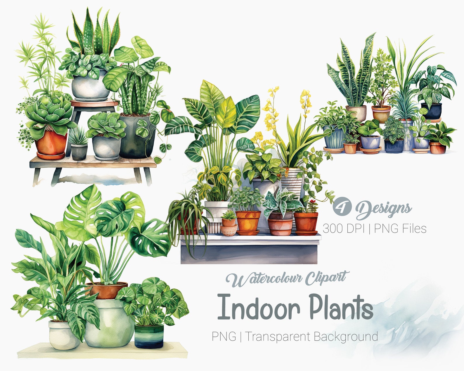 Watercolor Potted Plants Clipart House Plant PNG Indoor - Etsy