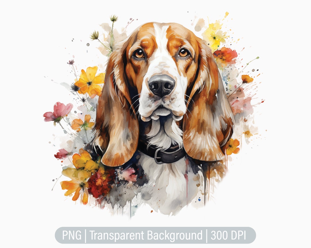 Basset Hound Clipart, Dog PNG, Floral Flower Dog Clipart, Junk Journals ...