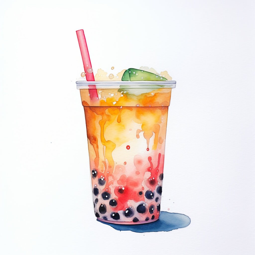 Watercolor Boba Tea Clipart Bubble Tea Clipart Tea Boba Nai - Etsy