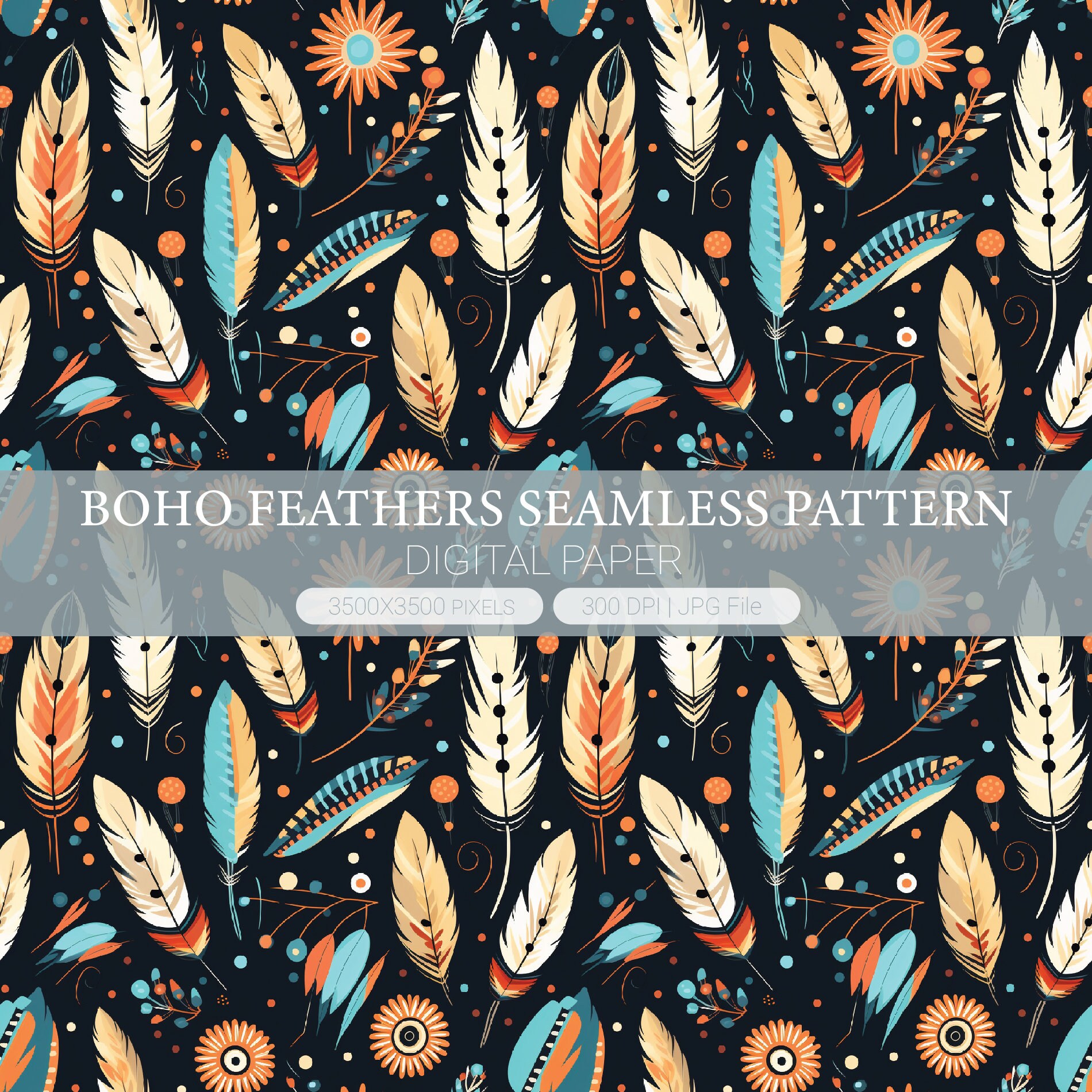 Feathers Digital Paper Boho Feather Seamless Pattern - Etsy