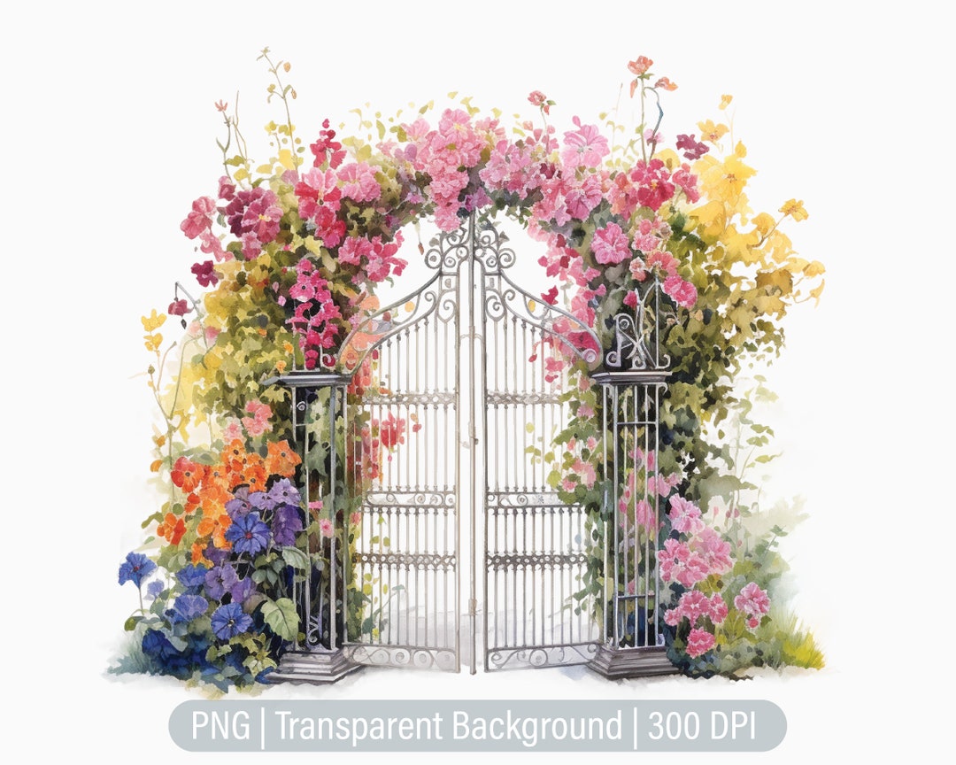 Floral Gates Clipart, Garden Gates Clipart, Flower Gates, Junk Journals ...