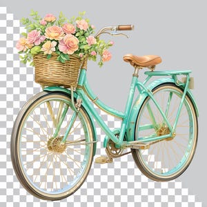 Floral Bicycle Clipart, Retro Bike PNG, Blue Flower Bicycle ...
