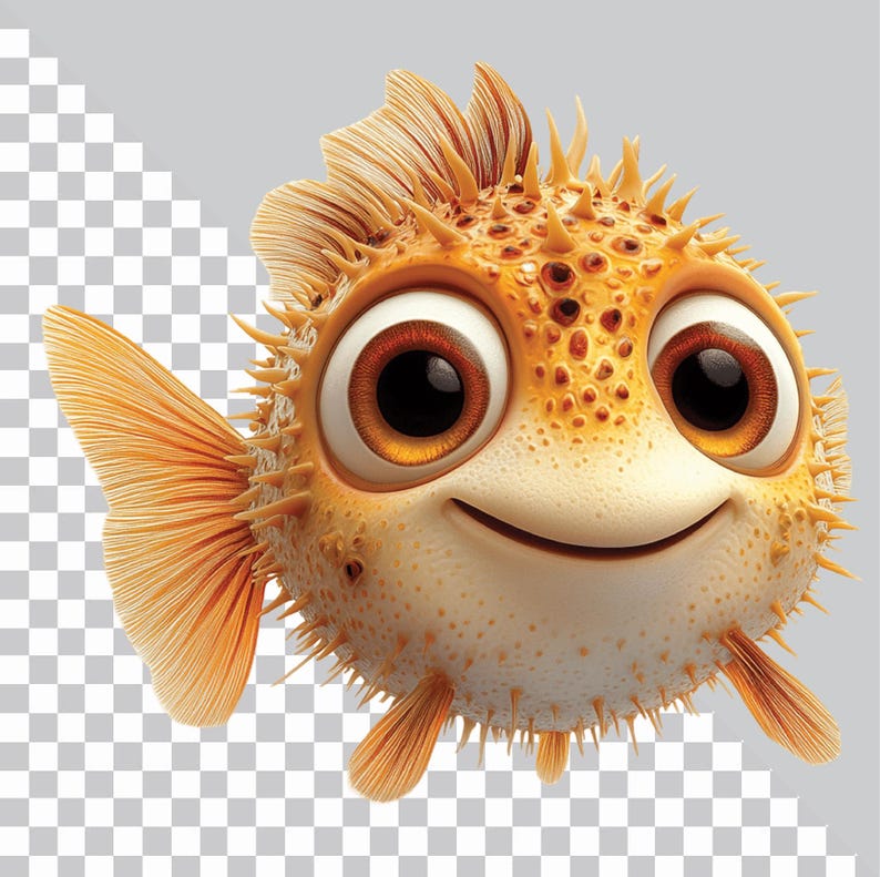 Cute Pufferfish Clipart, Tropical Fish PNG, Spike Fish Junk Journals ...