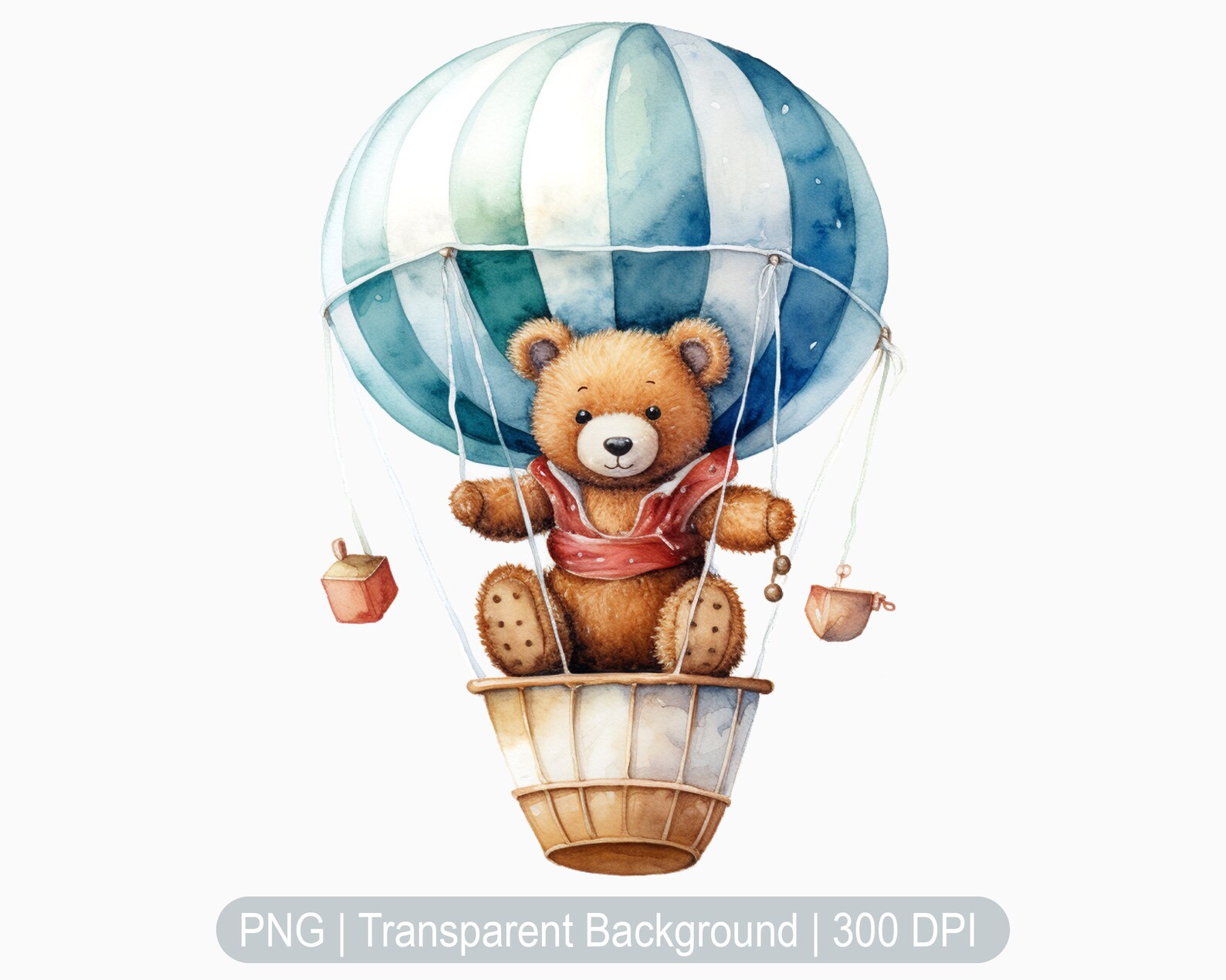 Teddy Bear Clipart, Air Balloon Teddy Bear, Watercolor Cute Teddy Bear ...