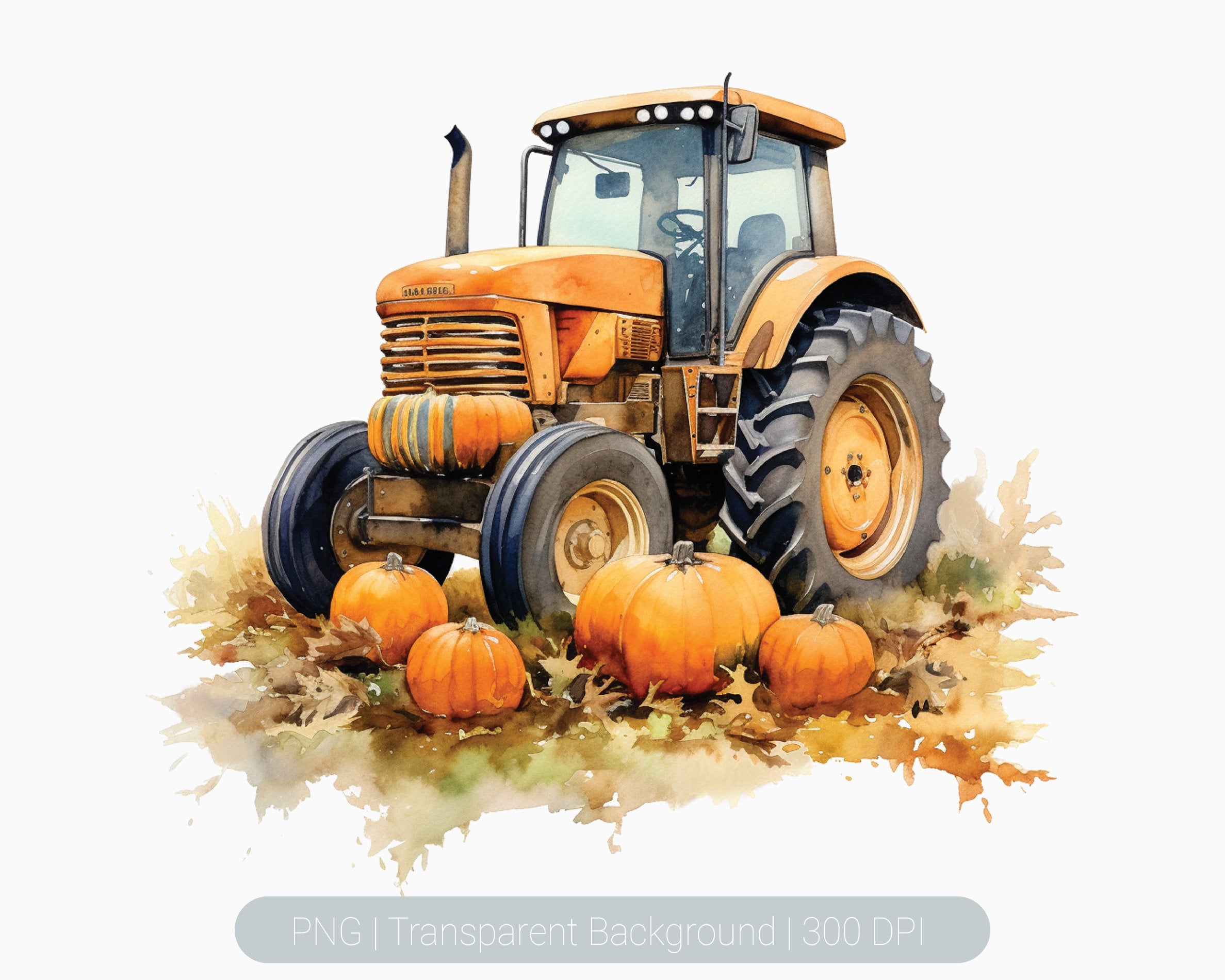 Watercolor Tractor Clipart Pumpkins Farm Tractor Png Farm - Etsy