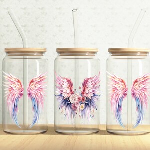 Pastel Angel Wings Glass Can Wrap, 16oz Glass Can, Wings 16oz Libbey ...