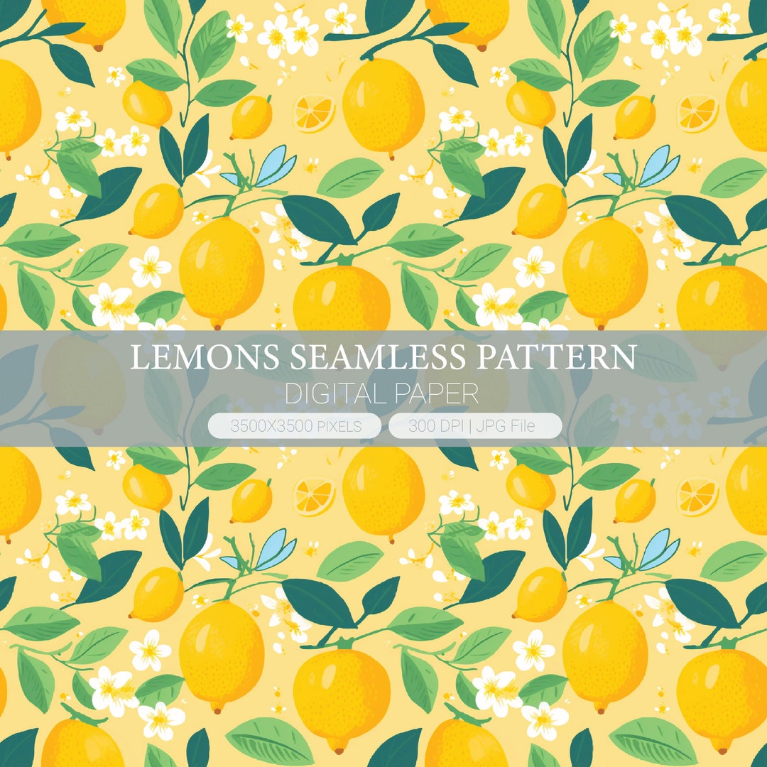 Lemon Digital Paper, Lemons Seamless Pattern, Yellow Lemons Backgrounds ...