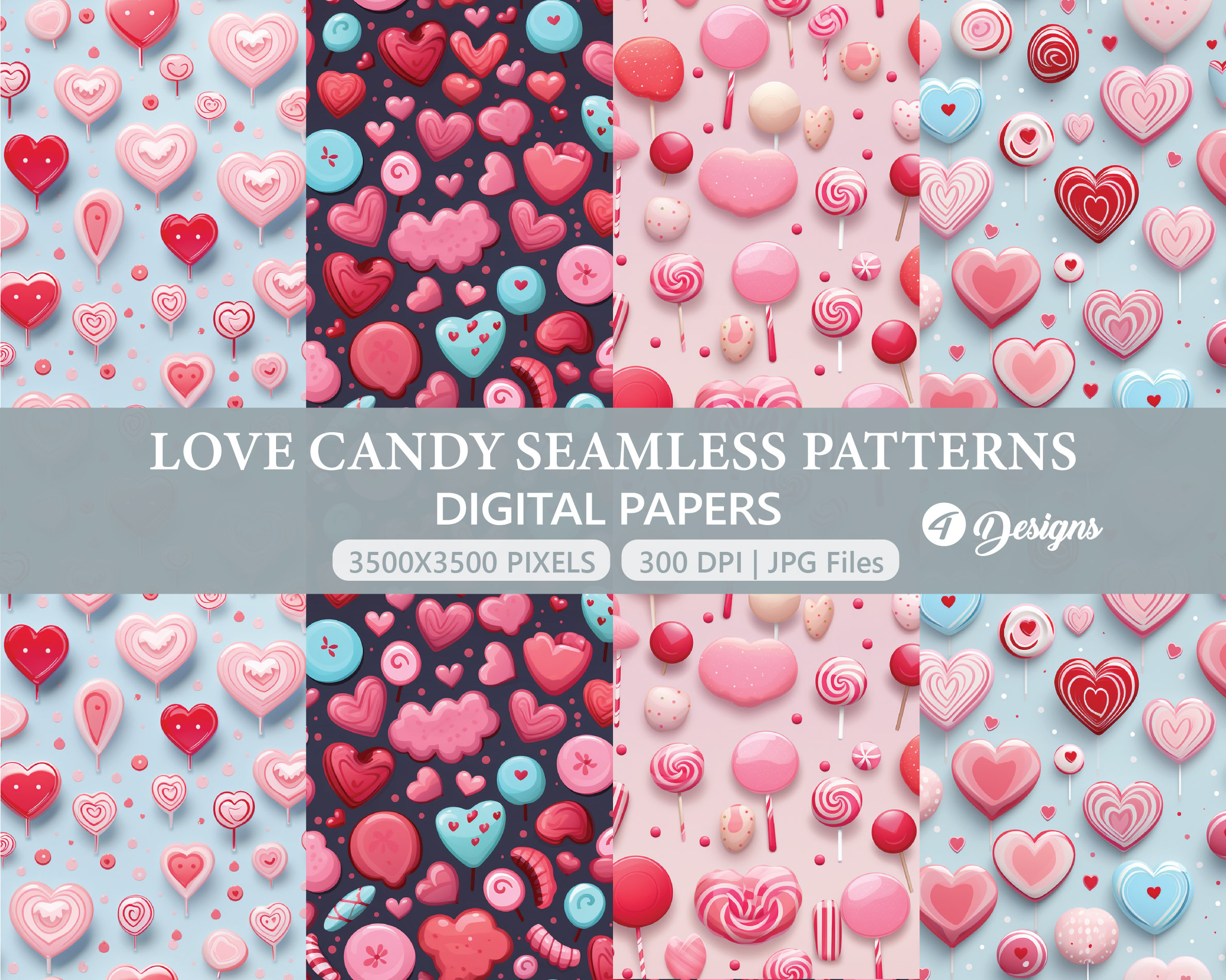 Valentines Candy Digital Paper, Heart Sweets Pattern, Love Candy ...