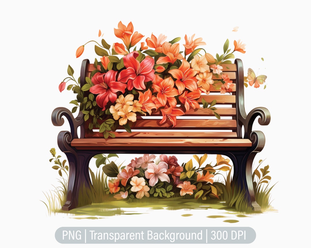 Bench Clipart, Floral Bench PNG, Stone Bench Clipart, Flowers, Junk ...