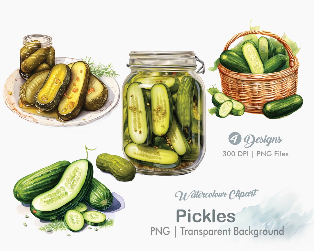 Pickles Clipart, Pickle Jar Clipart, Canned Pickles, Junk Journals ...