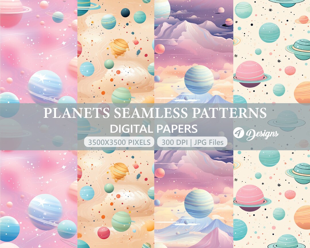 Planets Digital Paper, Dreamy Pastel Planet Pattern, Planets ...