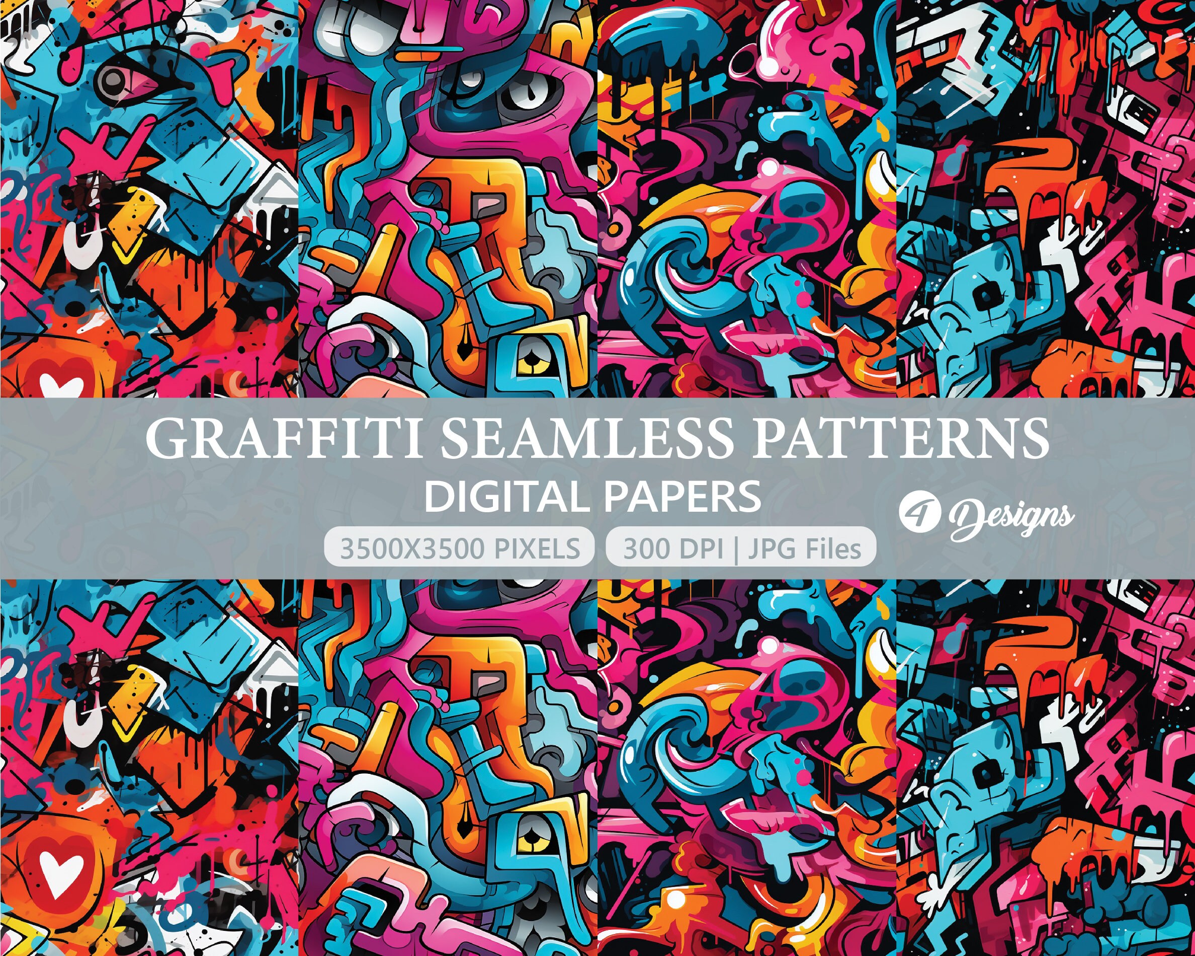 Graffiti Wall Digital Paper, Graffiti Pattern, Graffiti Wall ...