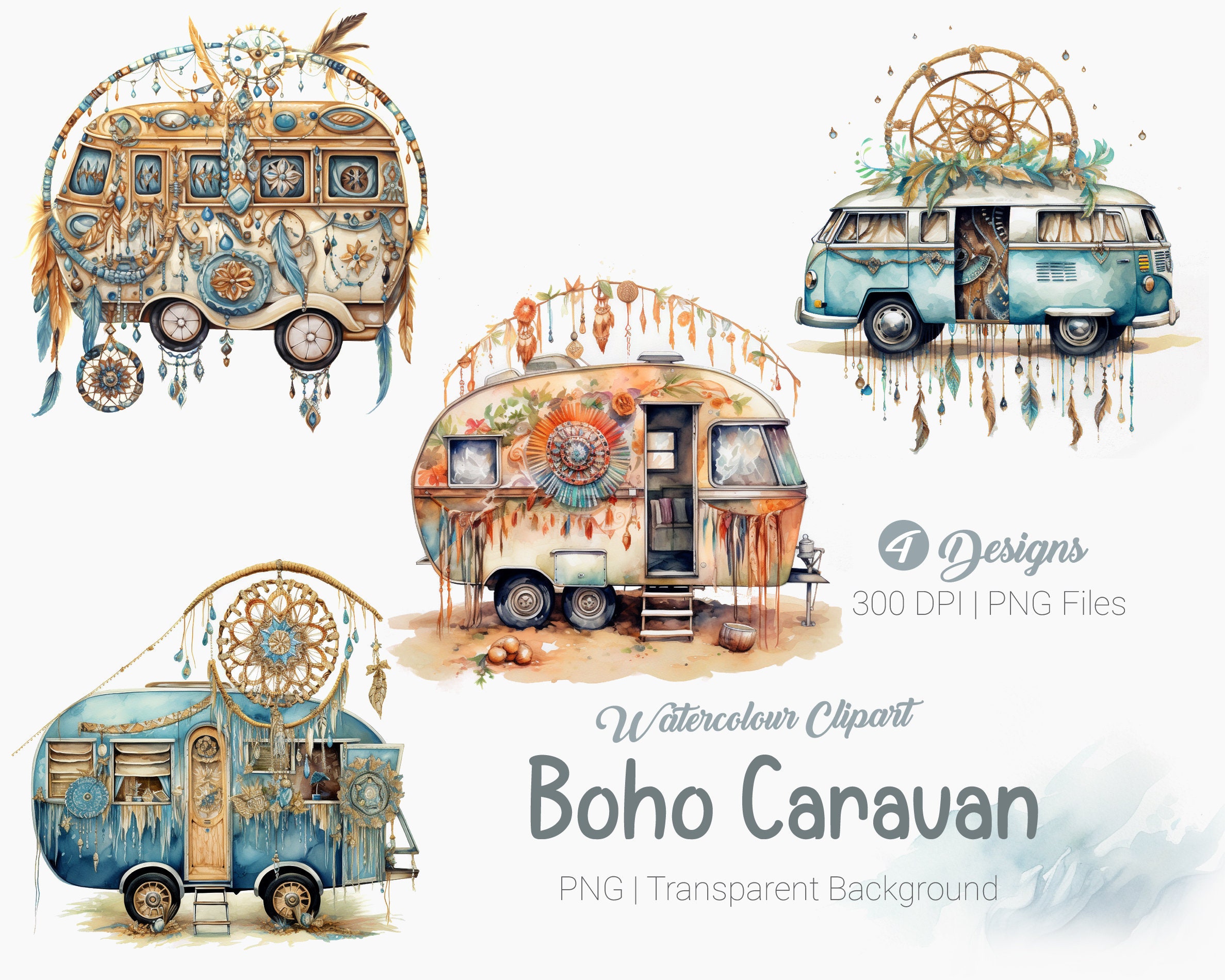 Boho Carvan Clipart Waatercolour Caravan Png Camping Caravan - Etsy