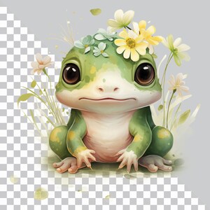 Baby Frog Clipart, Cute Green Frog PNG, Floral Frog Png, Junk Journals ...