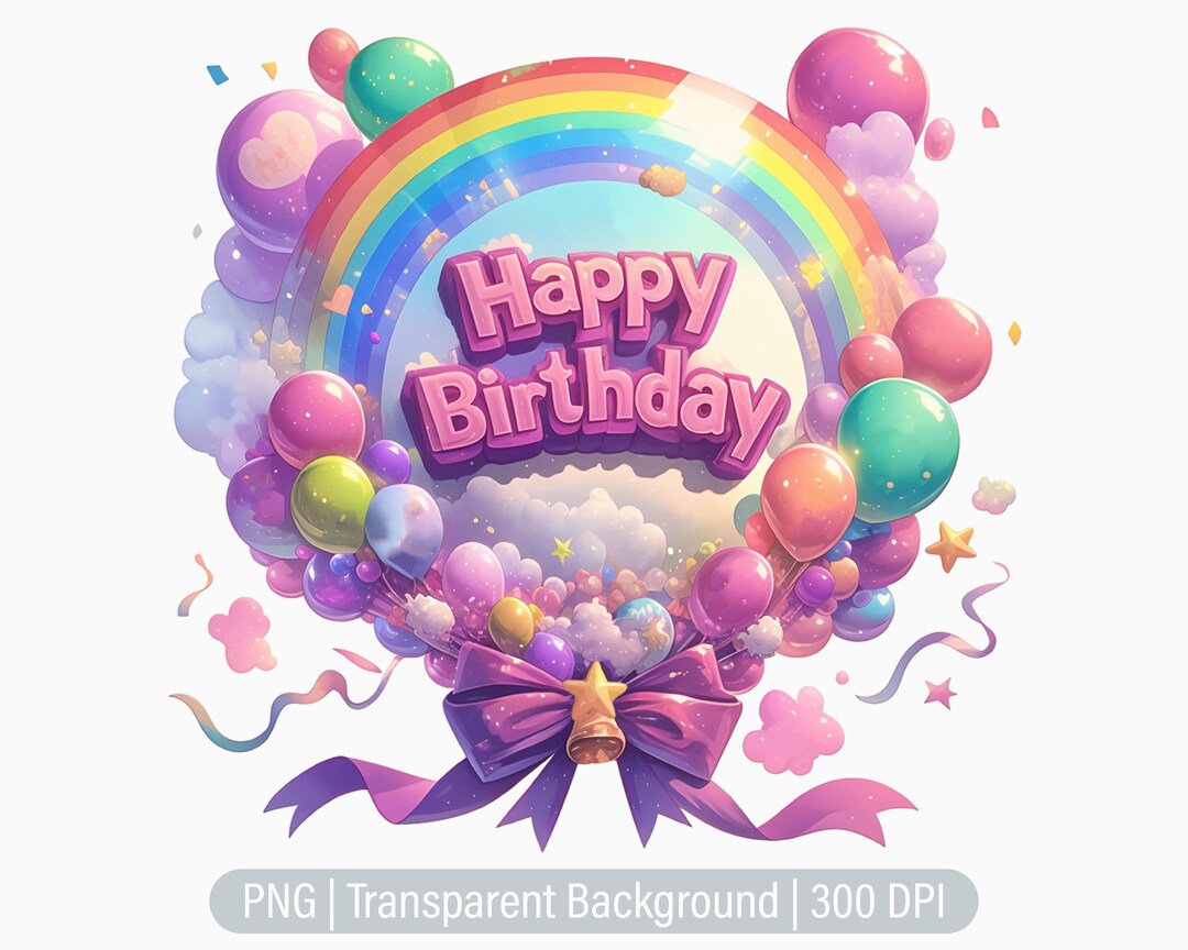 Rainbow Happy Birthday Clipart, Birthday PNG, Party, Pastel, Junk ...