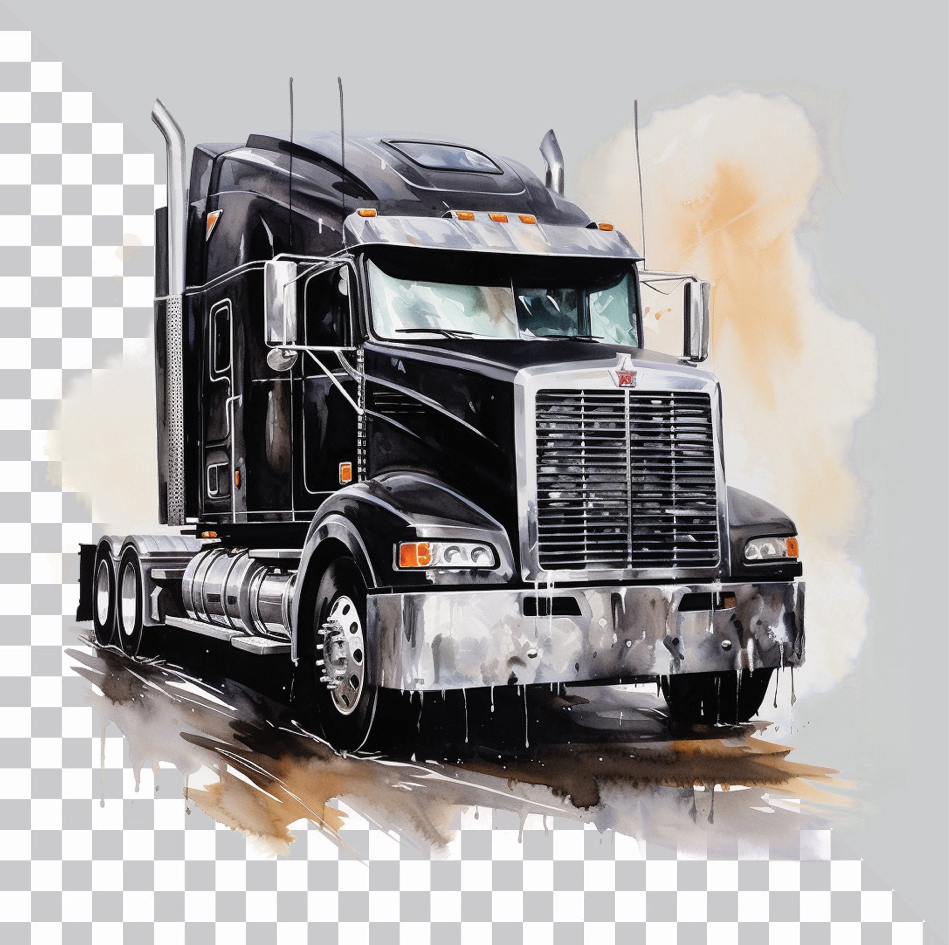 Semi Truck Clipart 18 Wheeler Semi Truck Watercolor American - Etsy ...