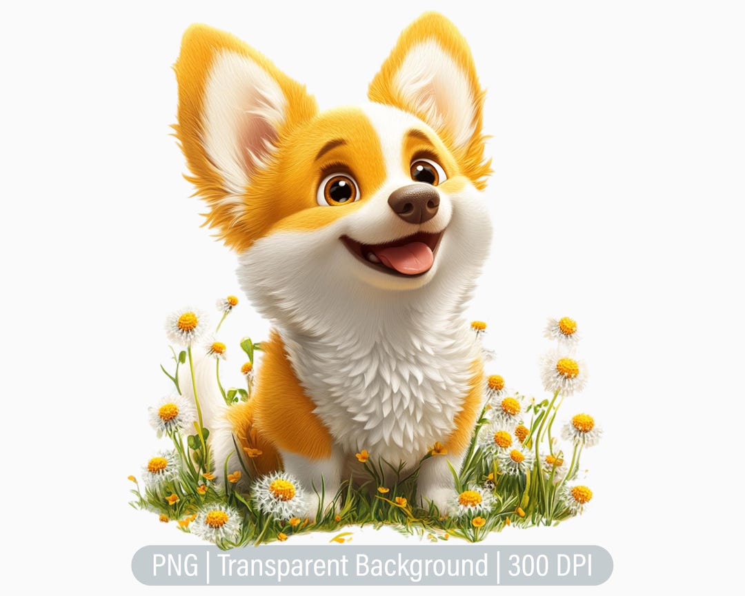 Floral Pembroke Welsh Corgi Clipart, Cute Puppy PNG, Dog Clipart, Junk ...