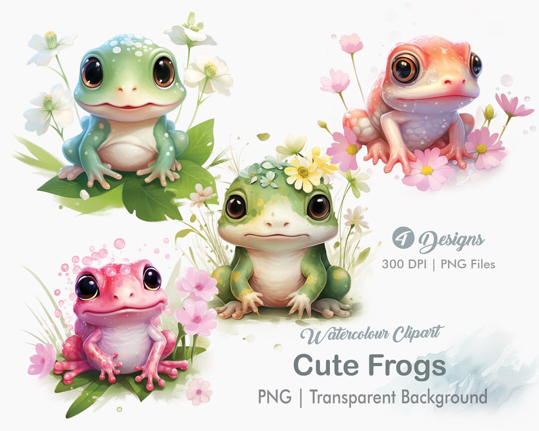 Cute Frog Clipart, Baby Frogs PNG Clipart, Floral Frog Png, Junk ...