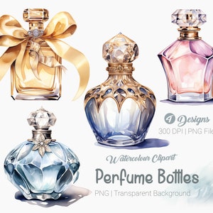 Watercolor Fancy Perfume Bottles Clipart, Gold Vintage Perfume, PNG ...